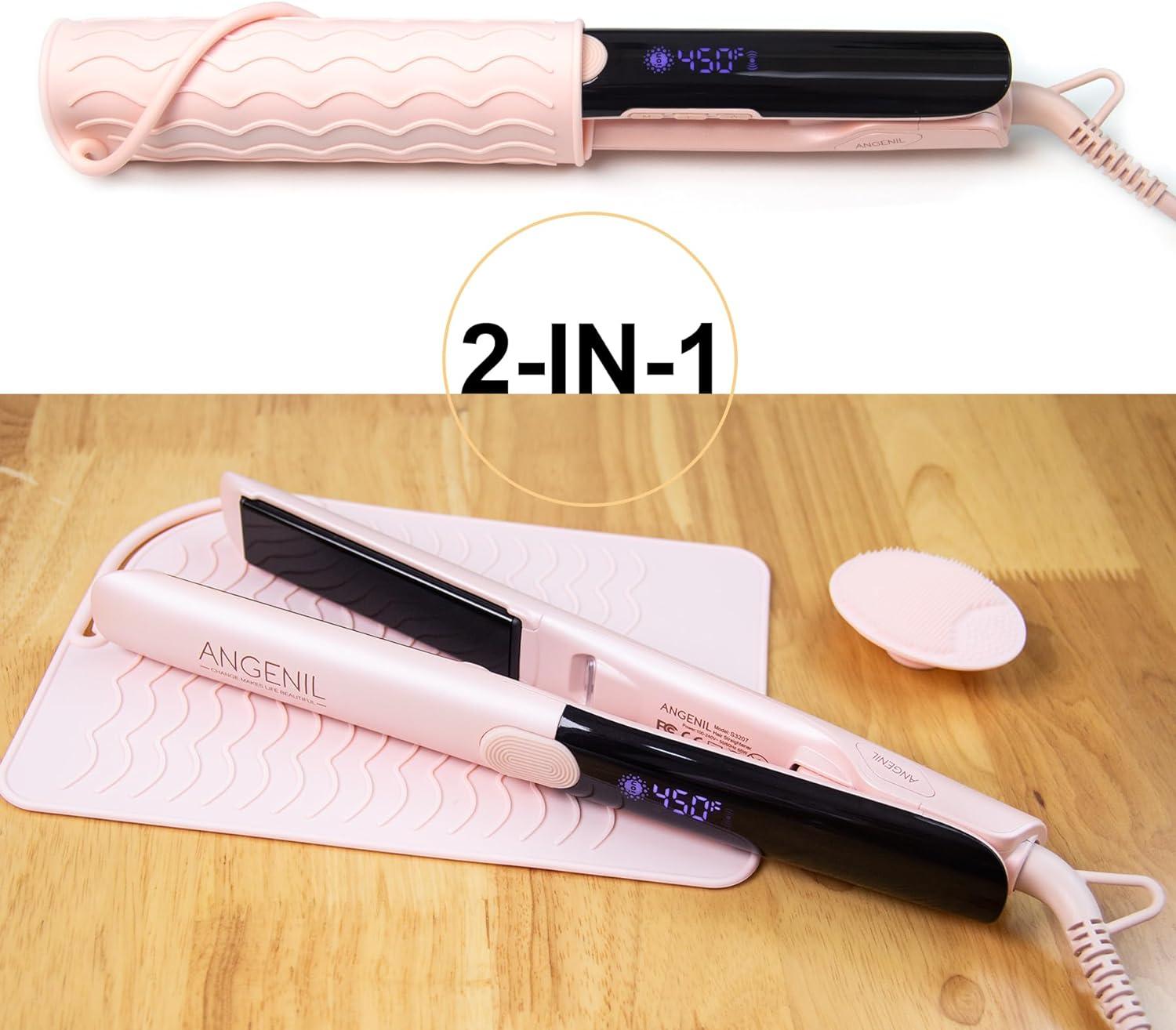ANGENIL Pro Titanium Flat Iron Hair Straightener - Fast Heating Dual Voltage Straightening ...