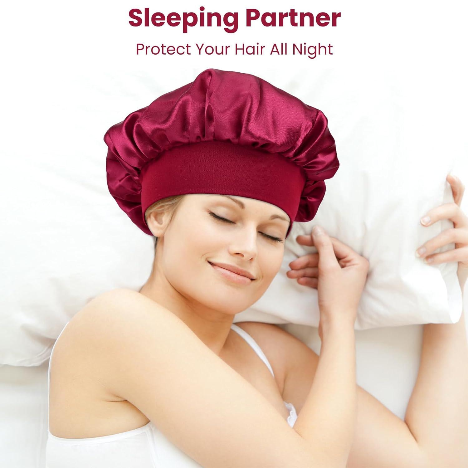 Silk Bonnet Set for Sleep 2 Satin Hair Hoods (Black & Red) | Premium ...
