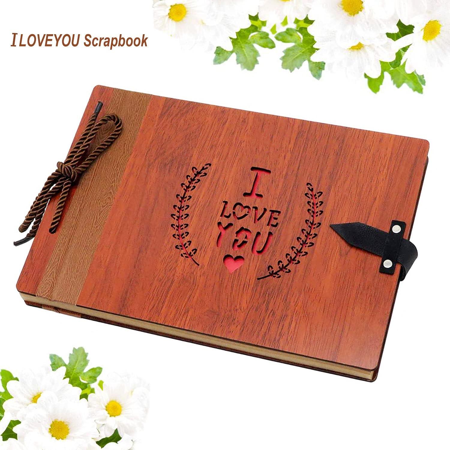 ZEEYUAN Wooden Photo Album Scrapbook - DIY Wedding Guest Book, 80 Pages ...