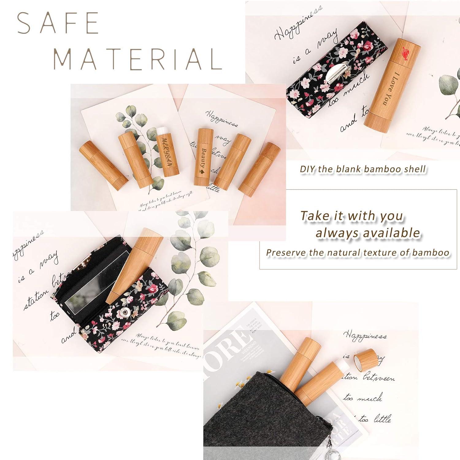 12 Pieces Refillable Lipstick Sleeves with Bamboo Shell | Merysan 5ml ...