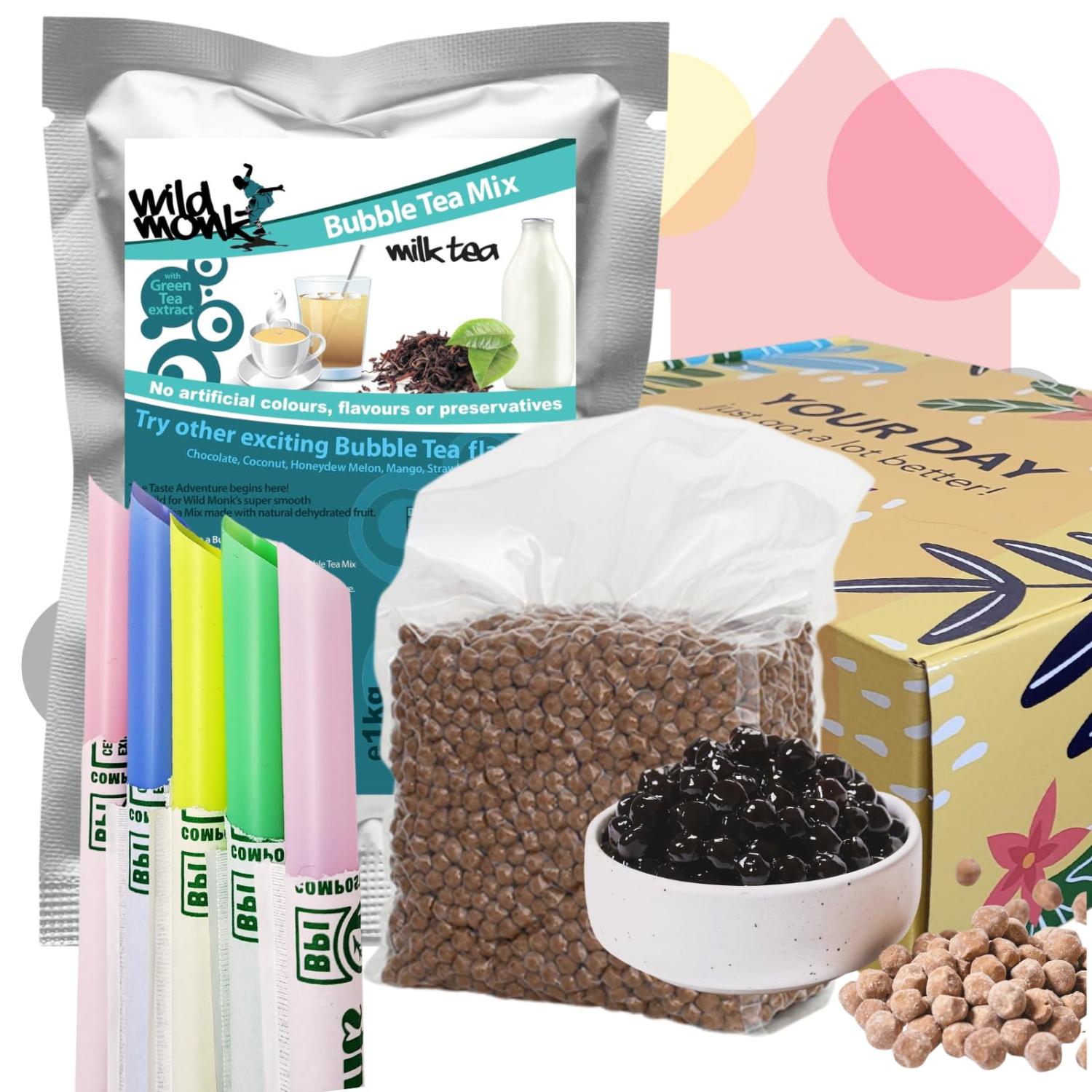Wild Monk Bubble Tea Kit: Boba Tea Set for Home - Milk Tea Powder ...