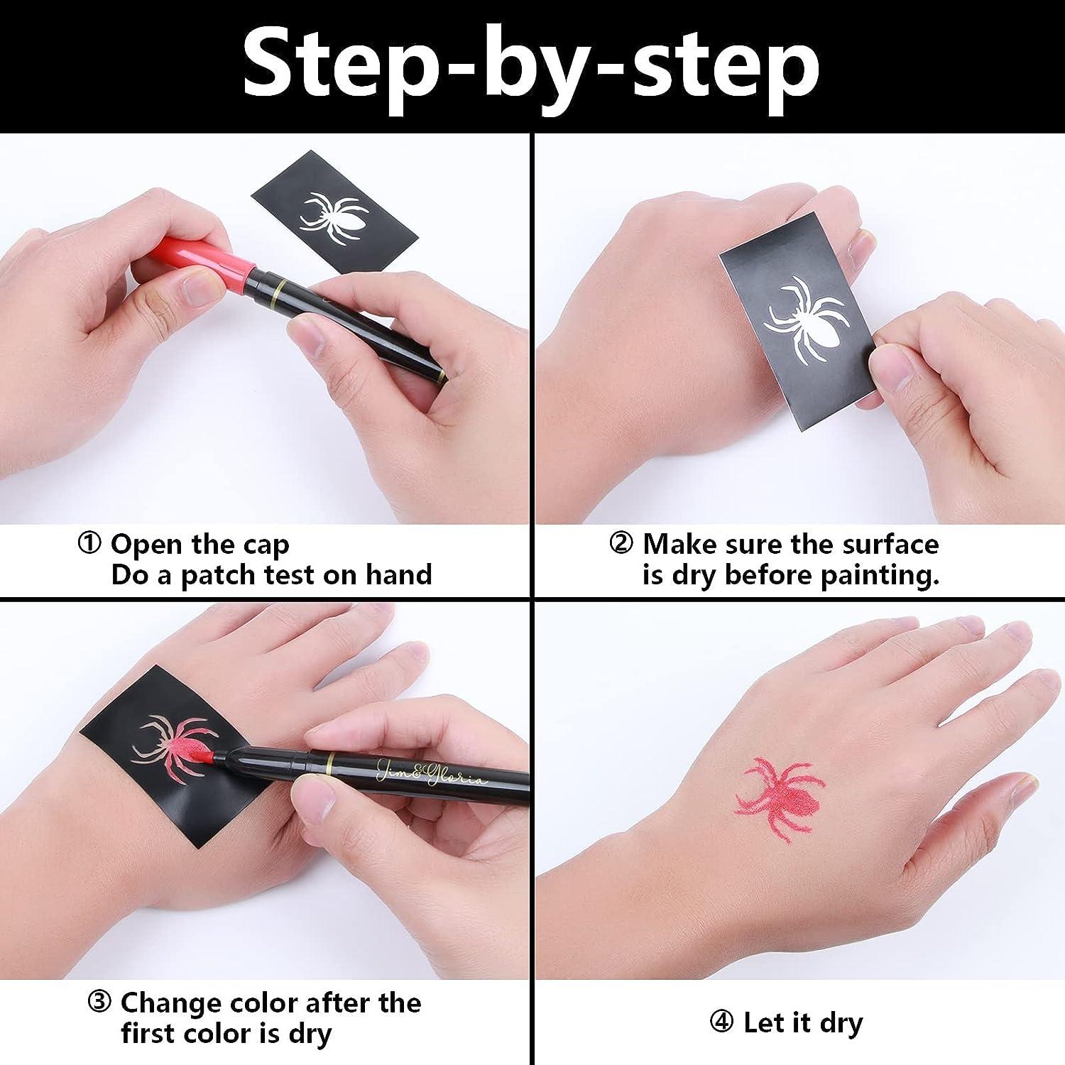 Jim&Gloria Body Art Tattoo Pen Set - 10 Colors with Gold and Silver ...