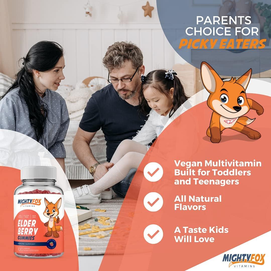 Mighty Fox Kids Elderberry Gummies with Sambucus, Echinacea, Propolis ...