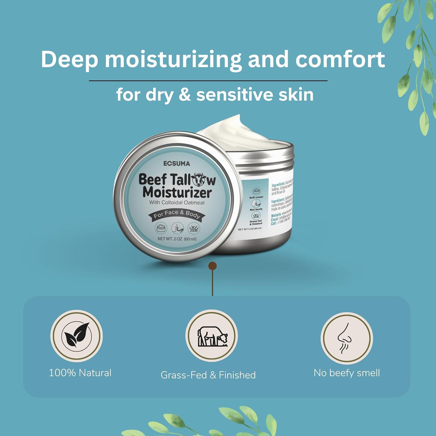 Beef Tallow Moisturizer for Face & Body - No Smell Soft Cream with ...