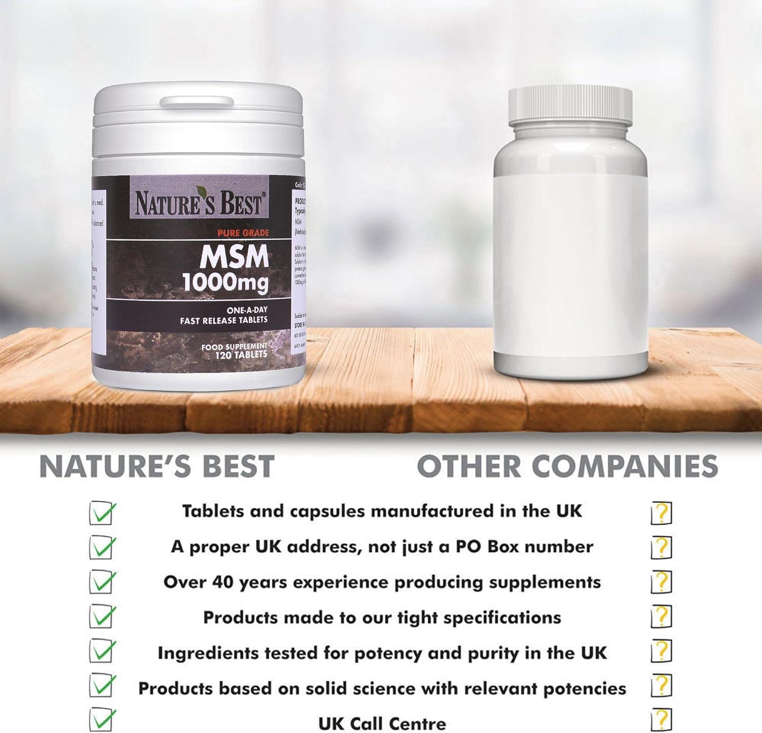 Pure MSM 1000mg Fast-Release Tablets - 120 Tablets - Non-Toxic & Safe ...