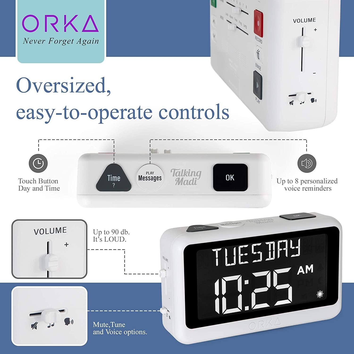 ORKA Talking Clock for Elderly Seniors | Medication Pill Reminder ...