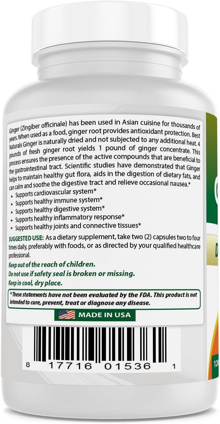 Best Naturals Ginger Root Capsules 550mg - 120 Count - Nausea & Motion ...