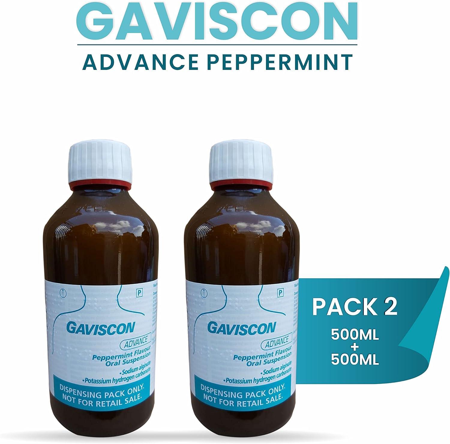 Gaviscon Advance Peppermint 500ml Pack of 2 with Free Measuring Cups ...