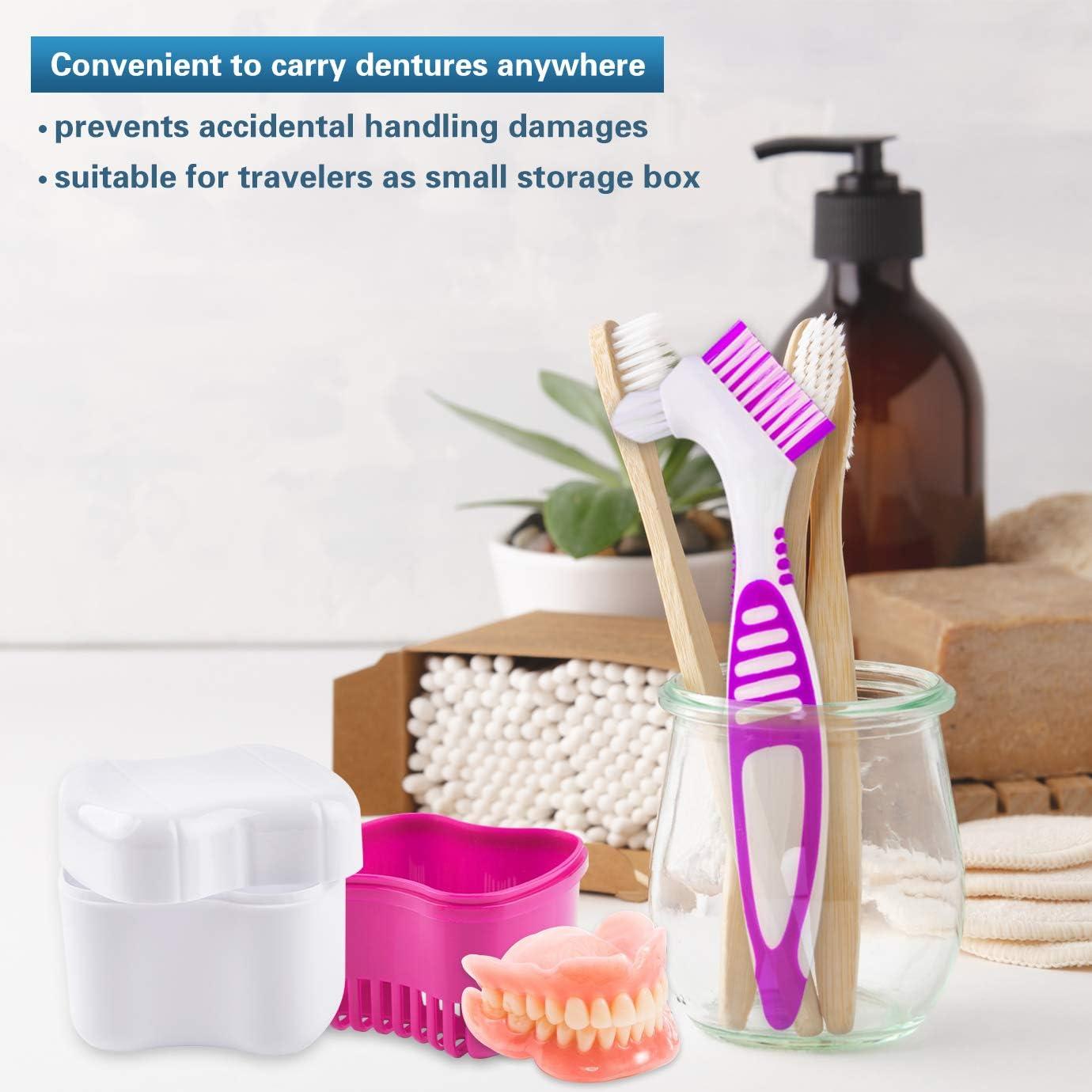 2 Denture Bath Case and 2 Denture Cleaner Brushes Retainer Denture Box ...