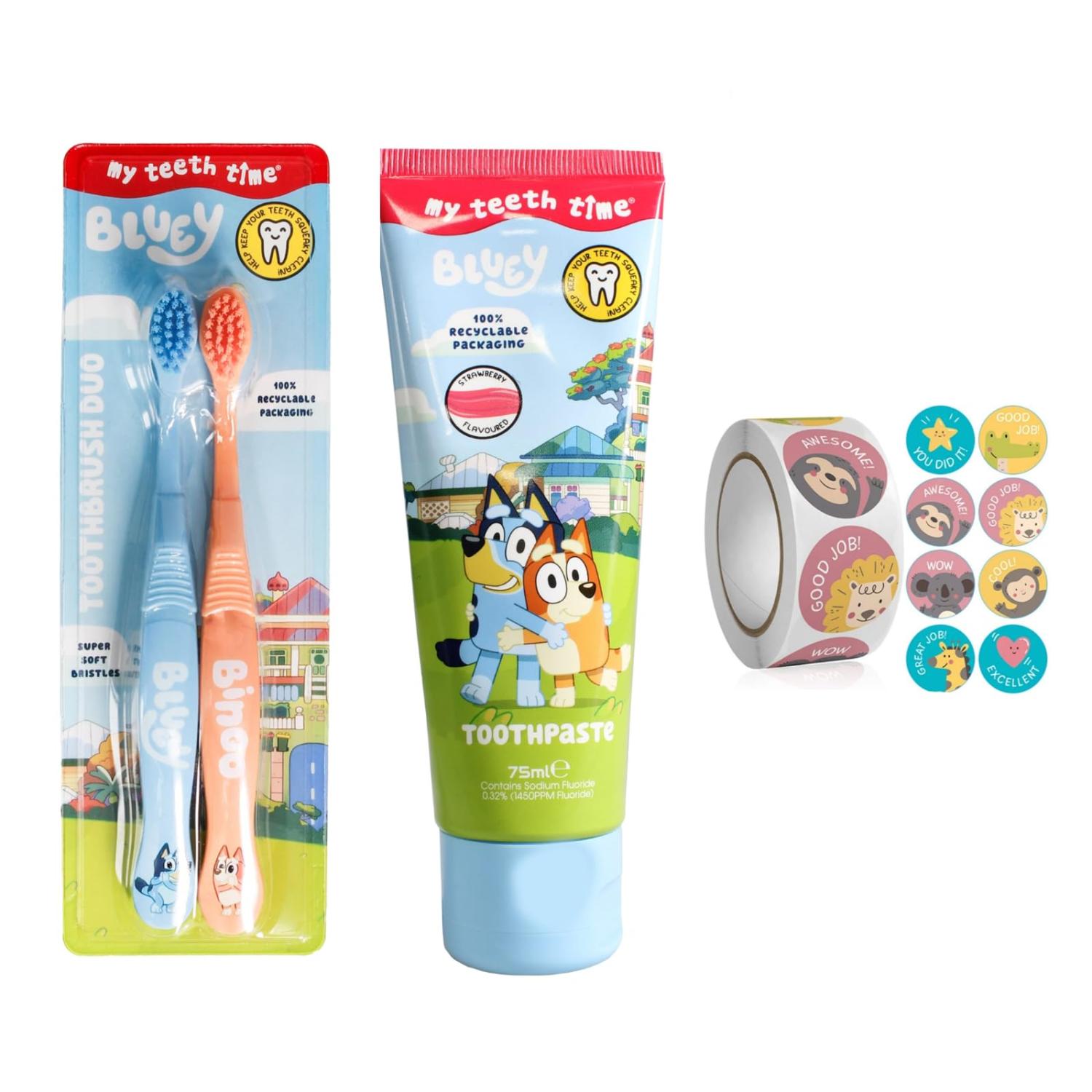 Bluey Toothbrush Duo & Toothpaste (Strawberry) with Homlix Reward ...