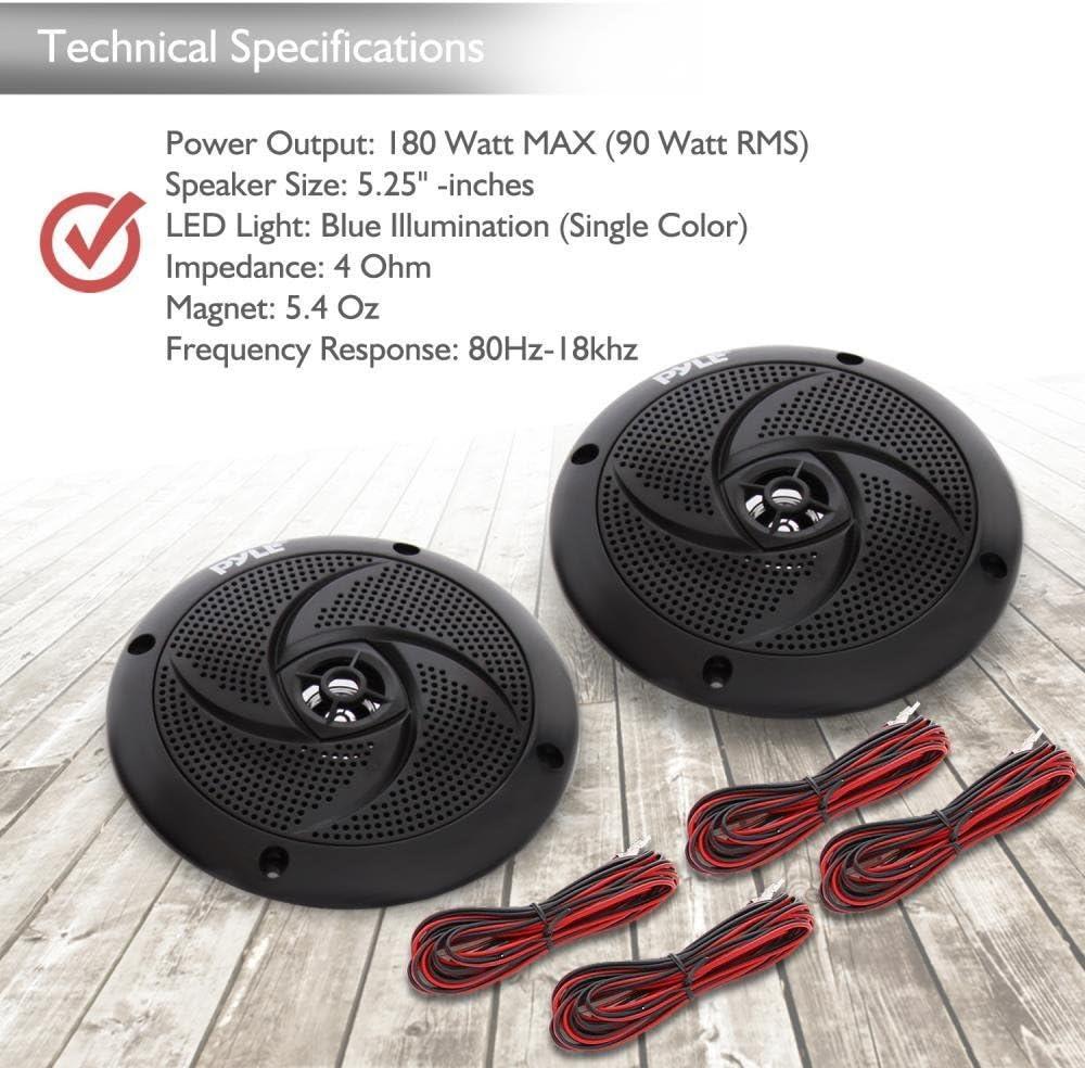 Pyle PLMRS53BL 5.25 Inch Marine Speakers - 2 Way Waterproof Outdoor ...
