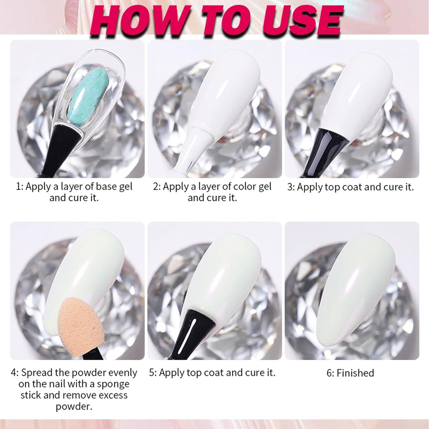 Chrome Nail Powder Set - Glitter Metal Mirror Effect - 4 Colors - 3D ...