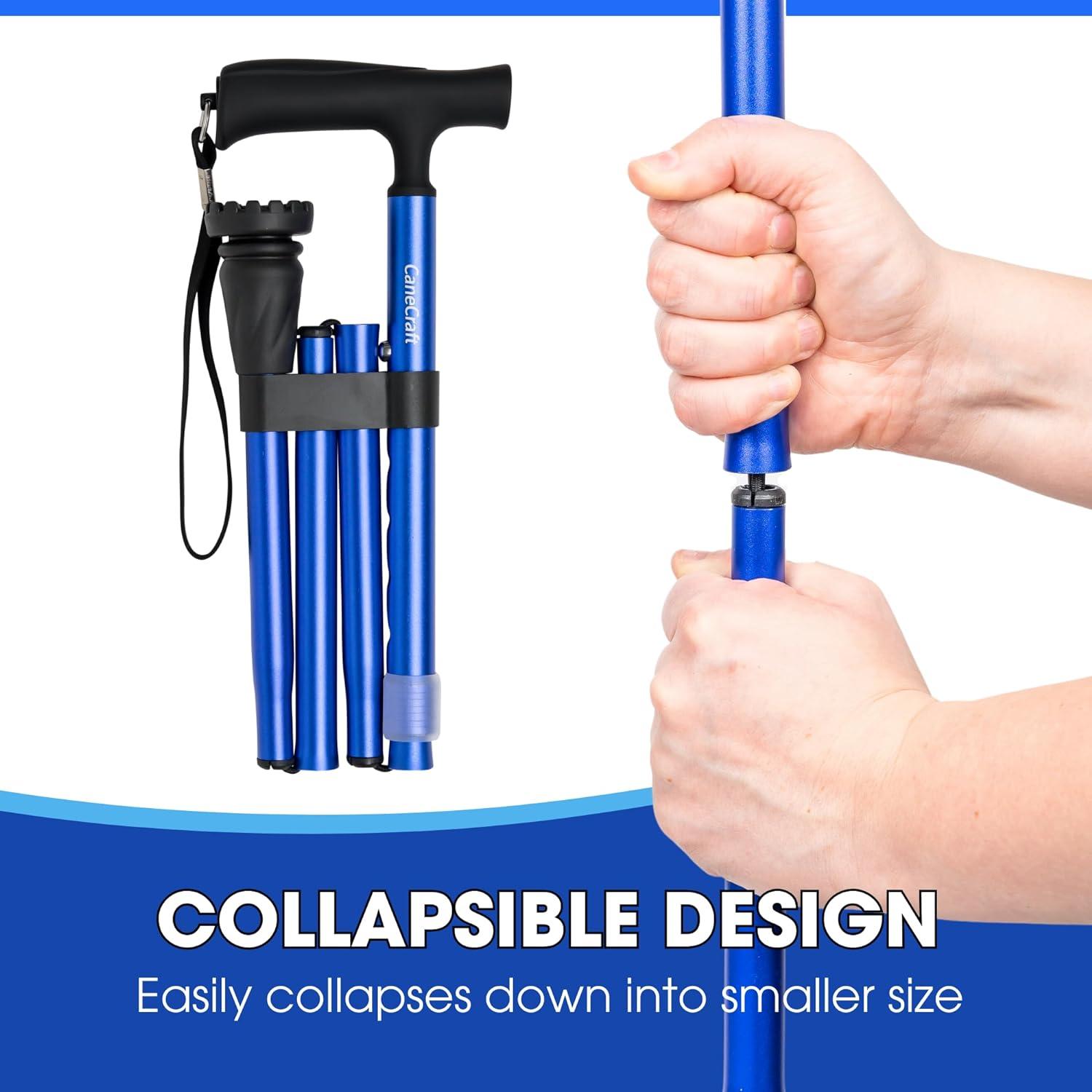 CaneCraft Blue Folding Walking Stick for Men & Women - Adjustable ...