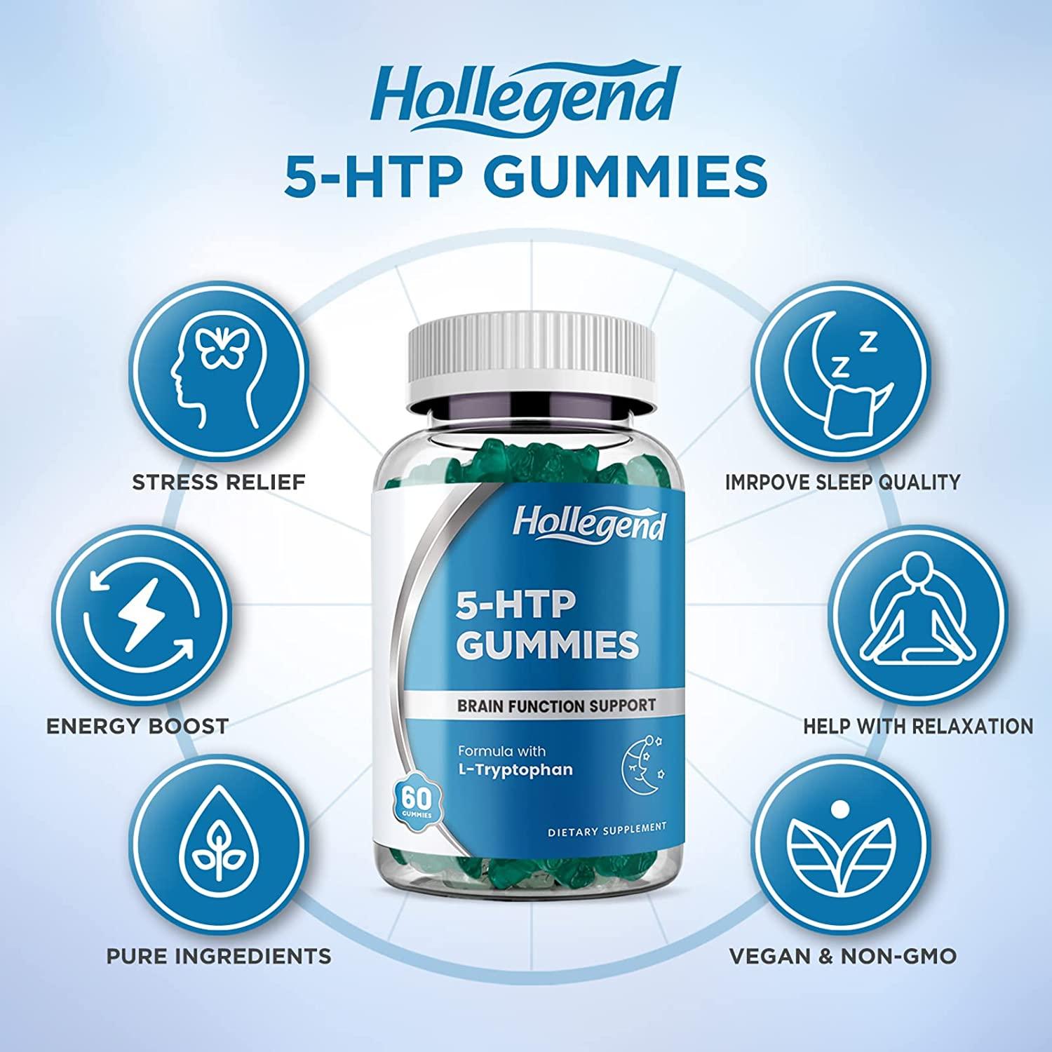 5-HTP Gummies 200mg for Stress Relief & Brain Support - Blueberry ...