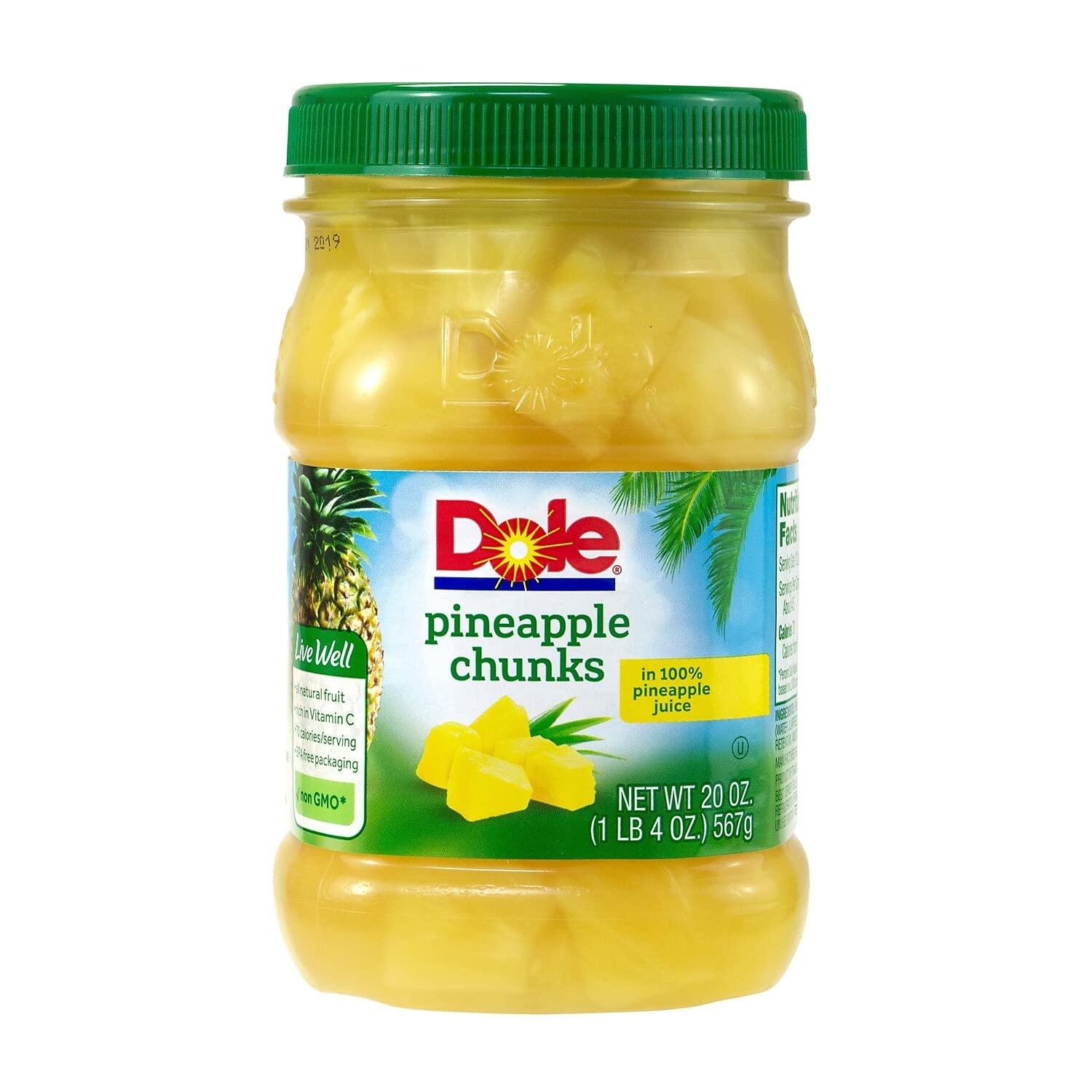 Dole Pineapple Chunks in 100% Juice - 20oz x 4 Jars | Buy Now with ...