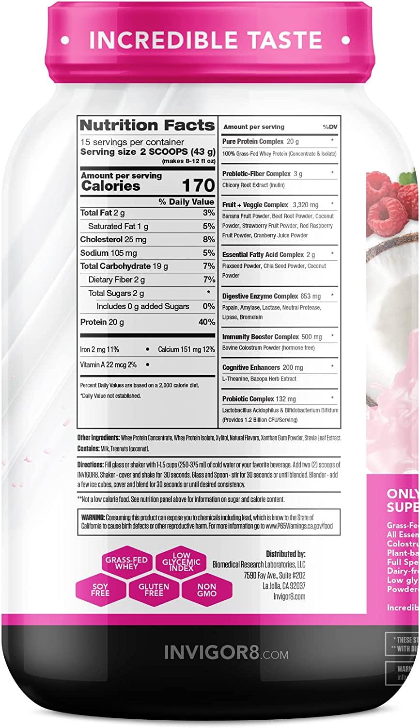 INVIGOR8 Superfood Protein Shake - Gluten-Free Meal Replacement Shake with Probiotics and Omega ...