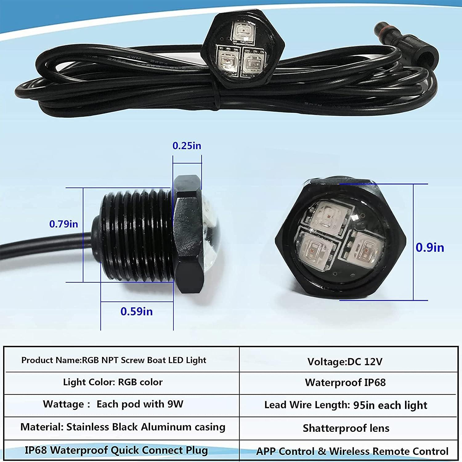 NBWDY 4Pcs RGB Marine Boat LED Lights - Waterproof NPT Drain Plug Light ...