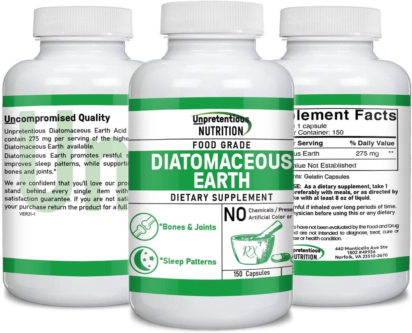Diatomaceous Earth Supplement - 150 Food Grade Capsules, Rich in Silica ...