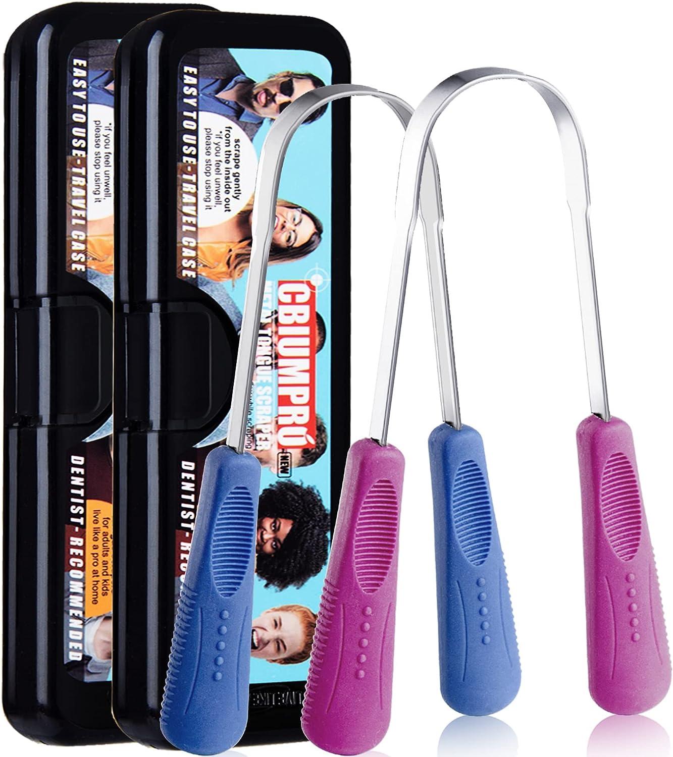 Professional Tongue Scraper Kit with Travel Case - 2 Pack Stainless ...