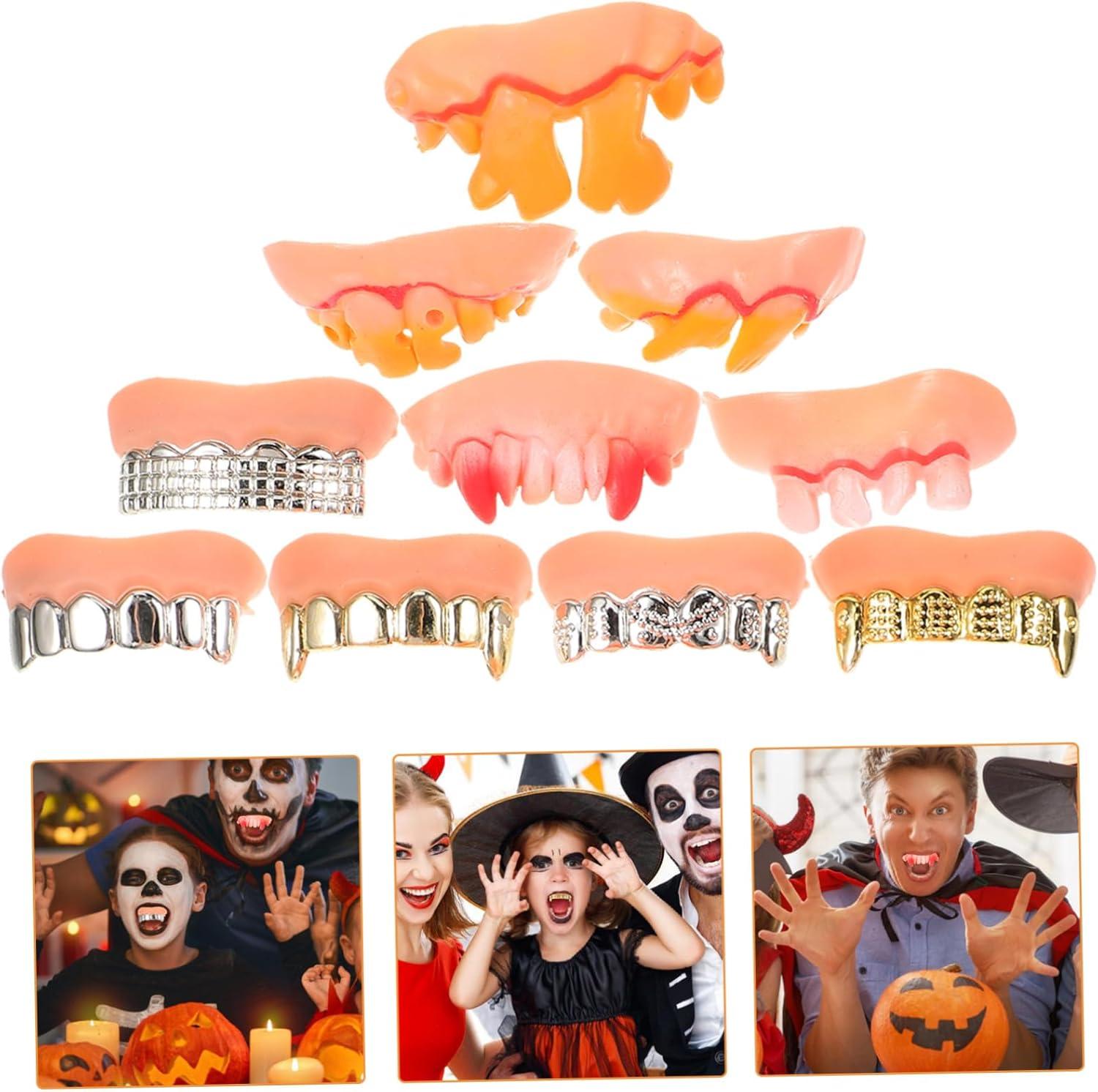 Coophya 10 pc Creepy Artificial Teeth - Novelty Zombie Halloween ...