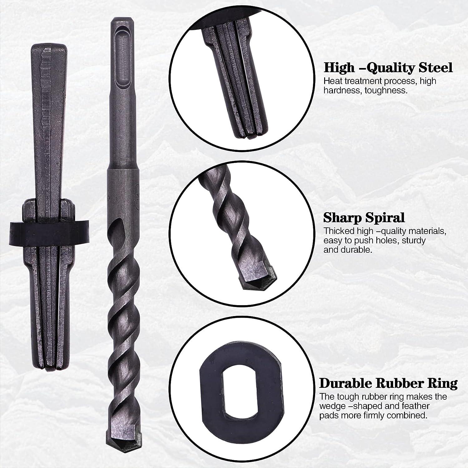 Rock Splitting Wedges Set with Rotary Hammer Drill Bit - Stone Splitter ...