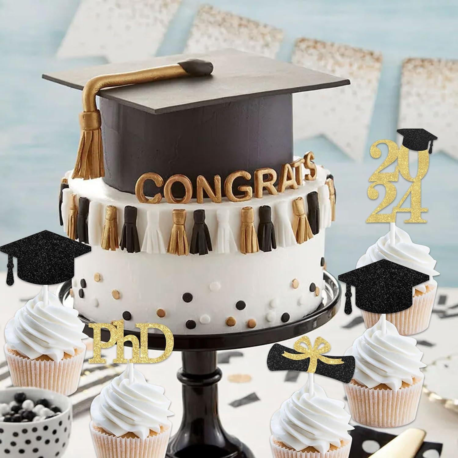PHD Graduation Decorations 2024 36 Pcs PHD Cupcake Toppers Black and ...