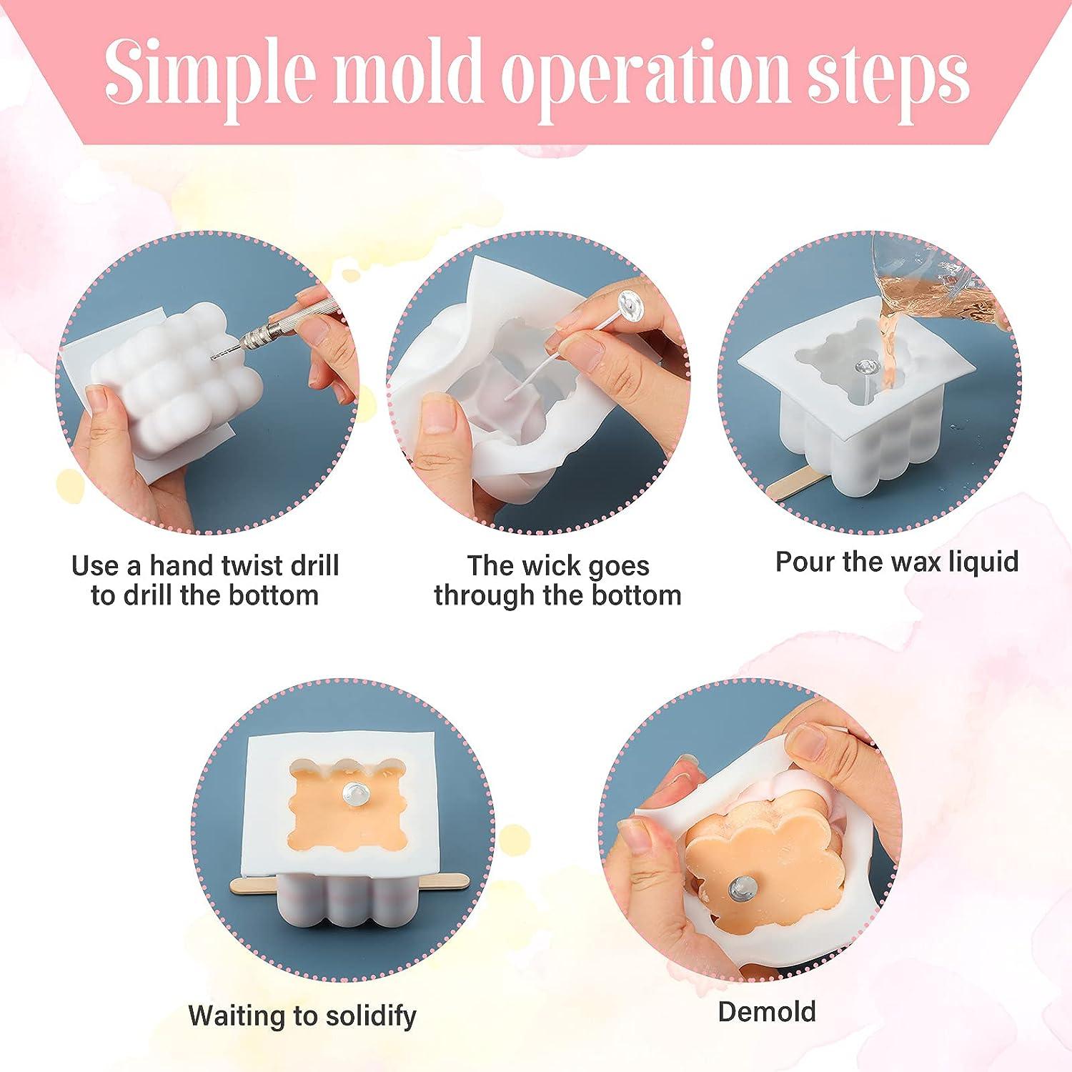 3D Silicone Soy Candle Mold Kit with 50 Wicks - Handmade Bubble Cube ...