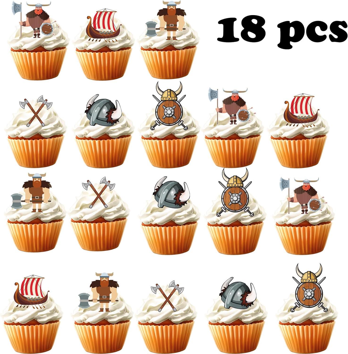 18pcs Viking Cupcake Toppers for Boys Girls Kids Medieval Party ...
