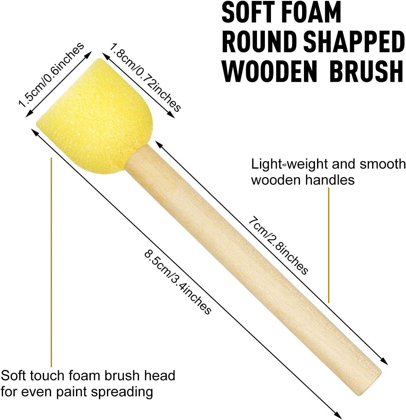 40-Piece Round Sponge Foam Brush Set with Wooden Handle - Ideal for Kids Painting Crafts (0.6 Inch)