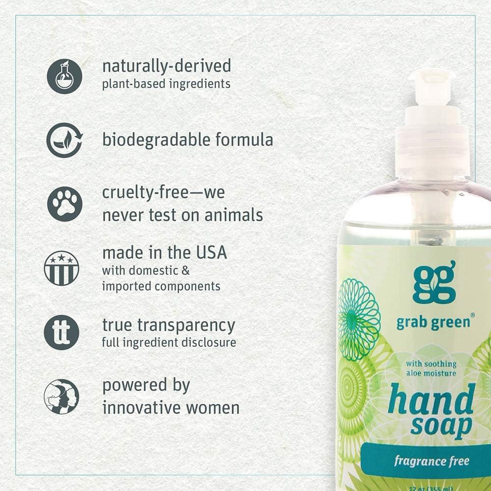 Grab Green Hand Soap 12 oz (Pack of 3) Fragrance-Free, Biodegradable ...