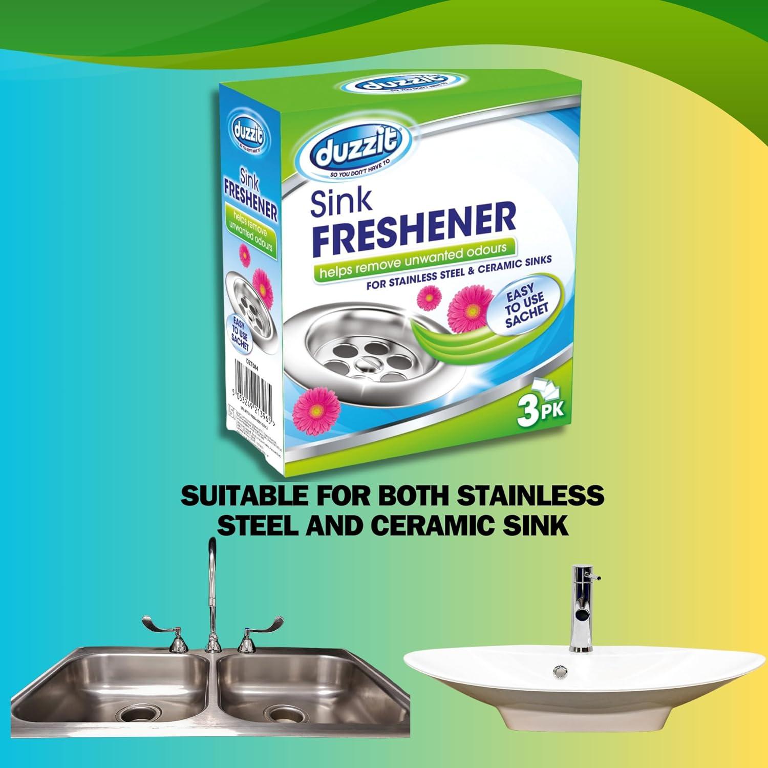 Duzzit Sink Freshener Pack of 3-3x30g Drain Smell Eliminator Sachets ...