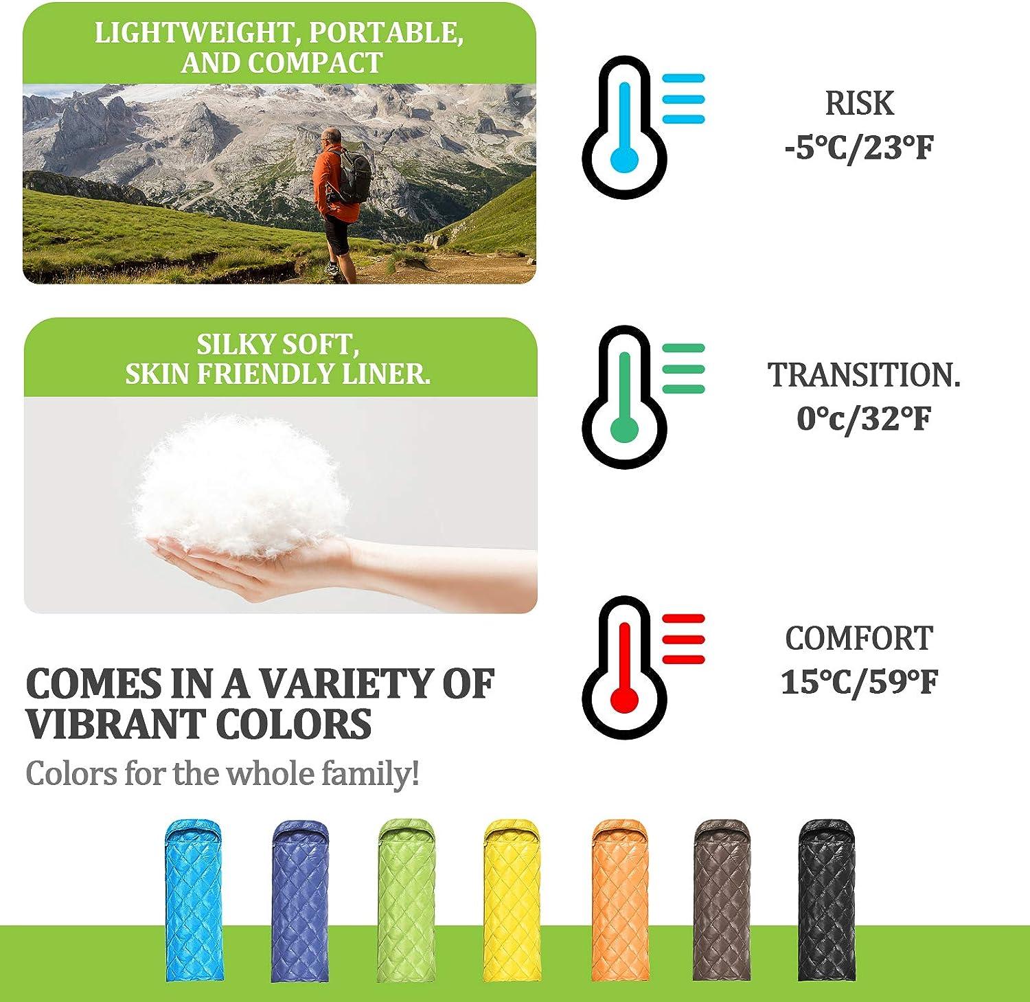 ECOOPRO 800 Fill Power Down Sleeping Bag - 32 F Cold Weather Ultralight ...