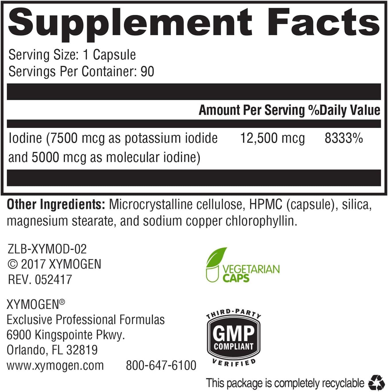 XYMOGEN XymoDine High Potency Iodine Supplement - 12.5g for Healthy ...