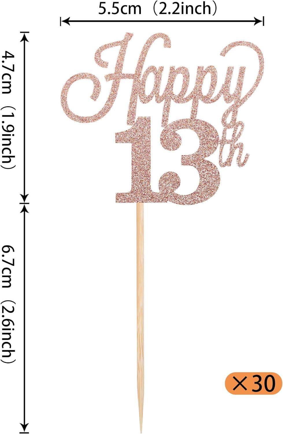 Pack of 24 13 Cupcake Toppers Glitter "Happy 13th Birthday" Cake ...