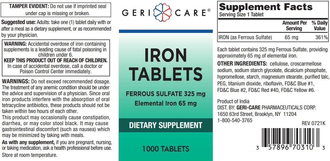 Ferrous Sulfate 325mg Tablets 1000 ct - Iron Supplement for Anemia ...