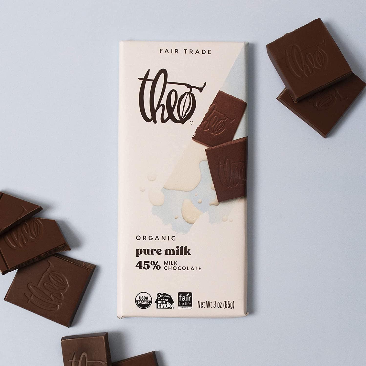 Theo Chocolate Pure Organic Milk Chocolate Bar, 45% Cacao, 12 Pack ...
