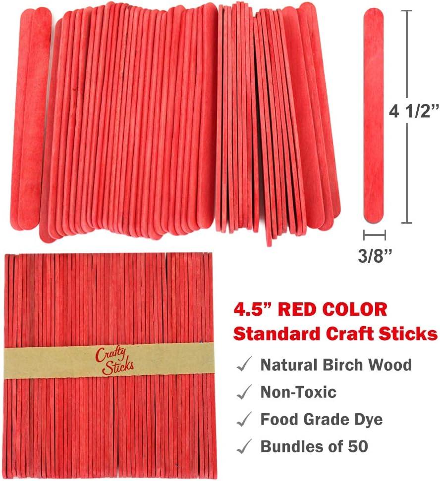 Craft Popsicle Sticks 4.5 Inch Standard - Red 200 Sticks - Natural and ...