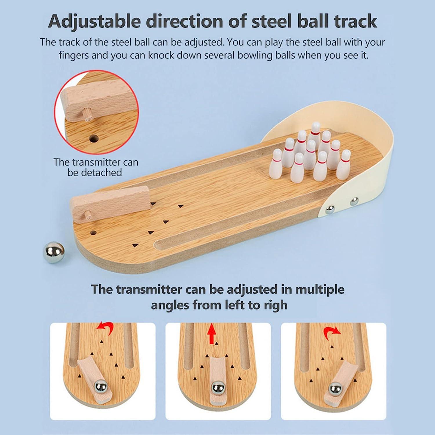 Mini Bowling Game Set - Tabletop Wooden Bowling Toy with 10 Pins and ...