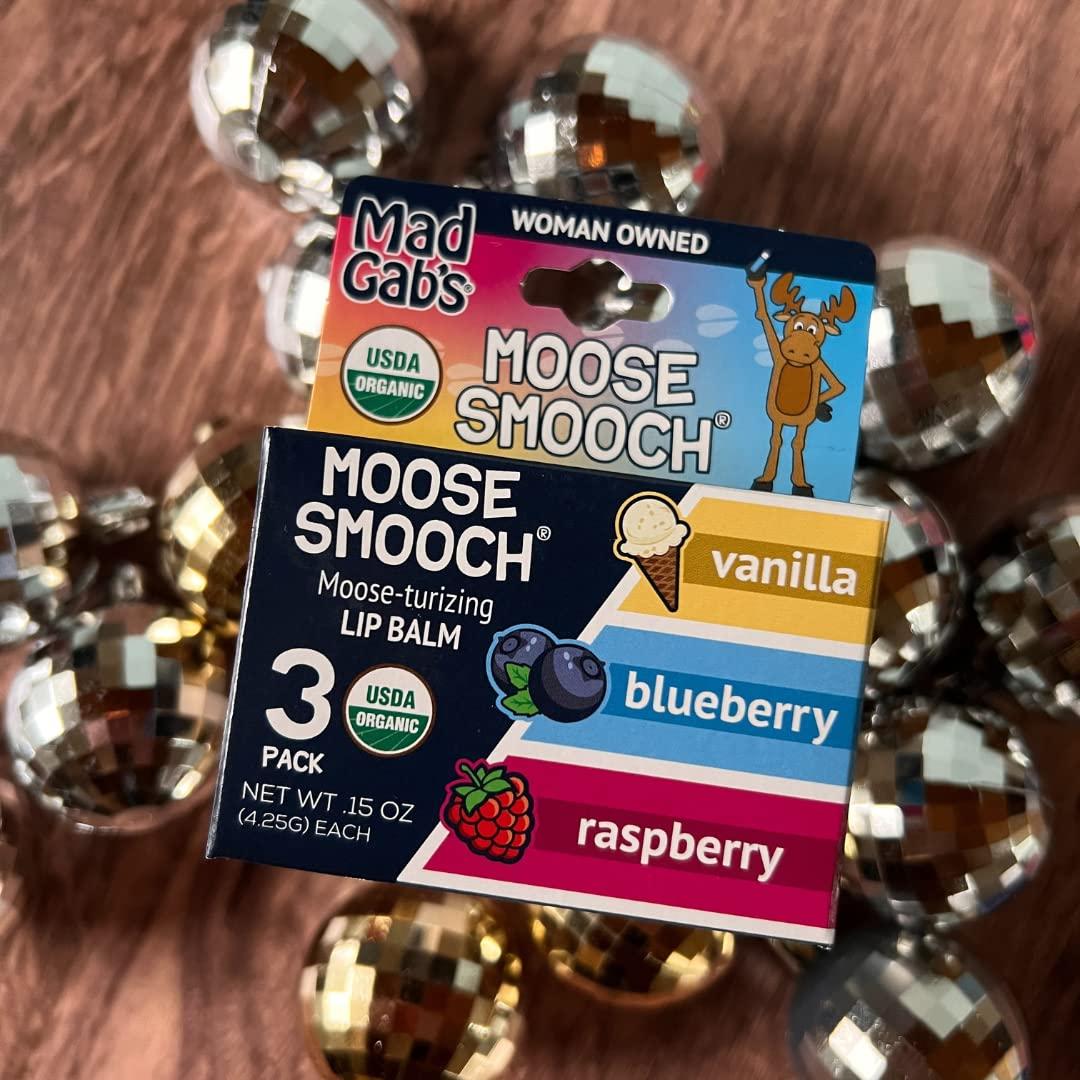Mad Gab's Organic Moose Smooch Lip Balm Gift Set - Blueberry, Raspberry ...