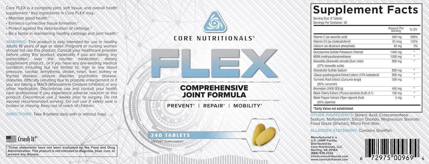 Core Nutritionals Platinum Flex 240 Tablets - Joint Formula for Healthy Tendons and Cartilage ...