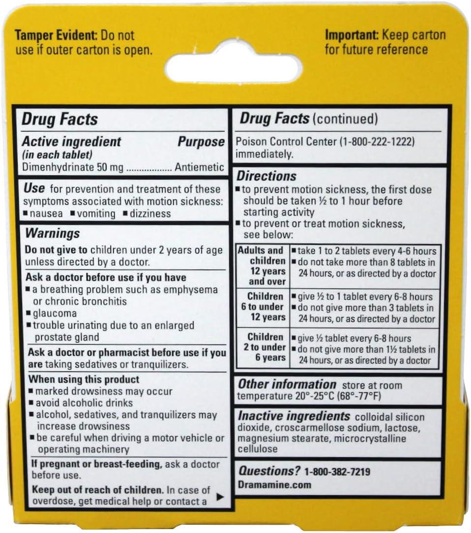 Dramamine Motion Sickness Relief Original Formula Tablets 12 ea by ...