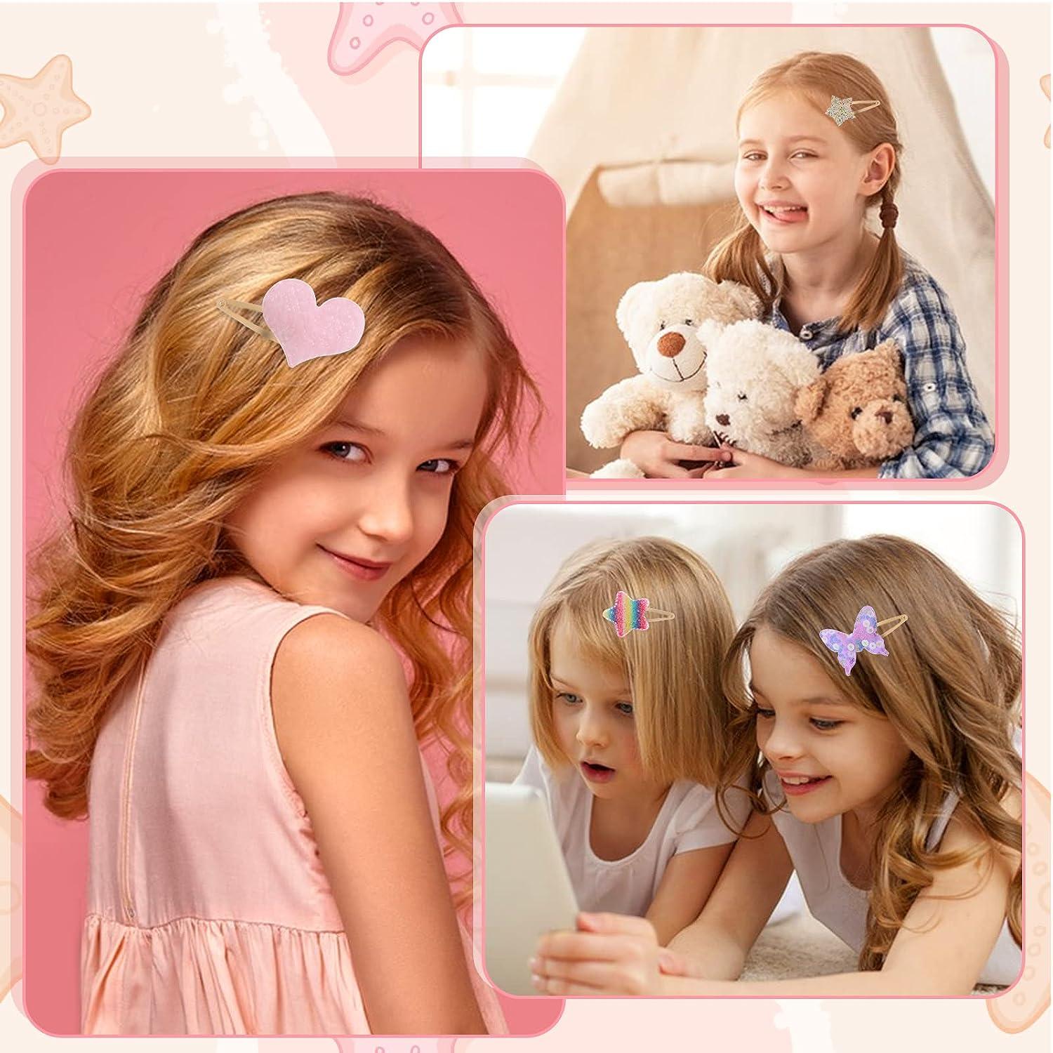 Lusofie 16Pcs Cute Snap Hair Clips for Girls - Sparkly Metal Clips in ...