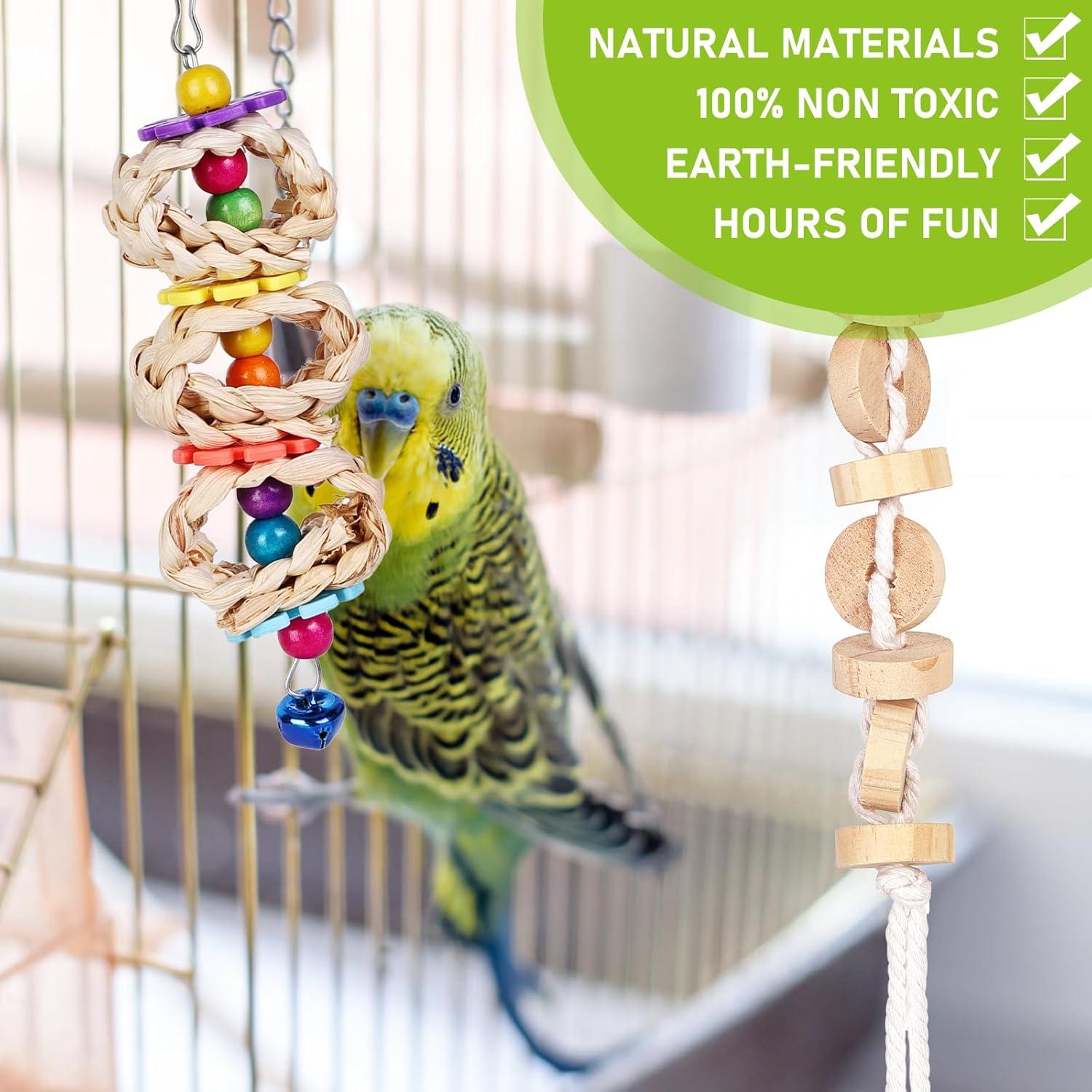 Vegan 8-Piece Bird Toys Set - Wooden Ladder & Cage Accessories for ...