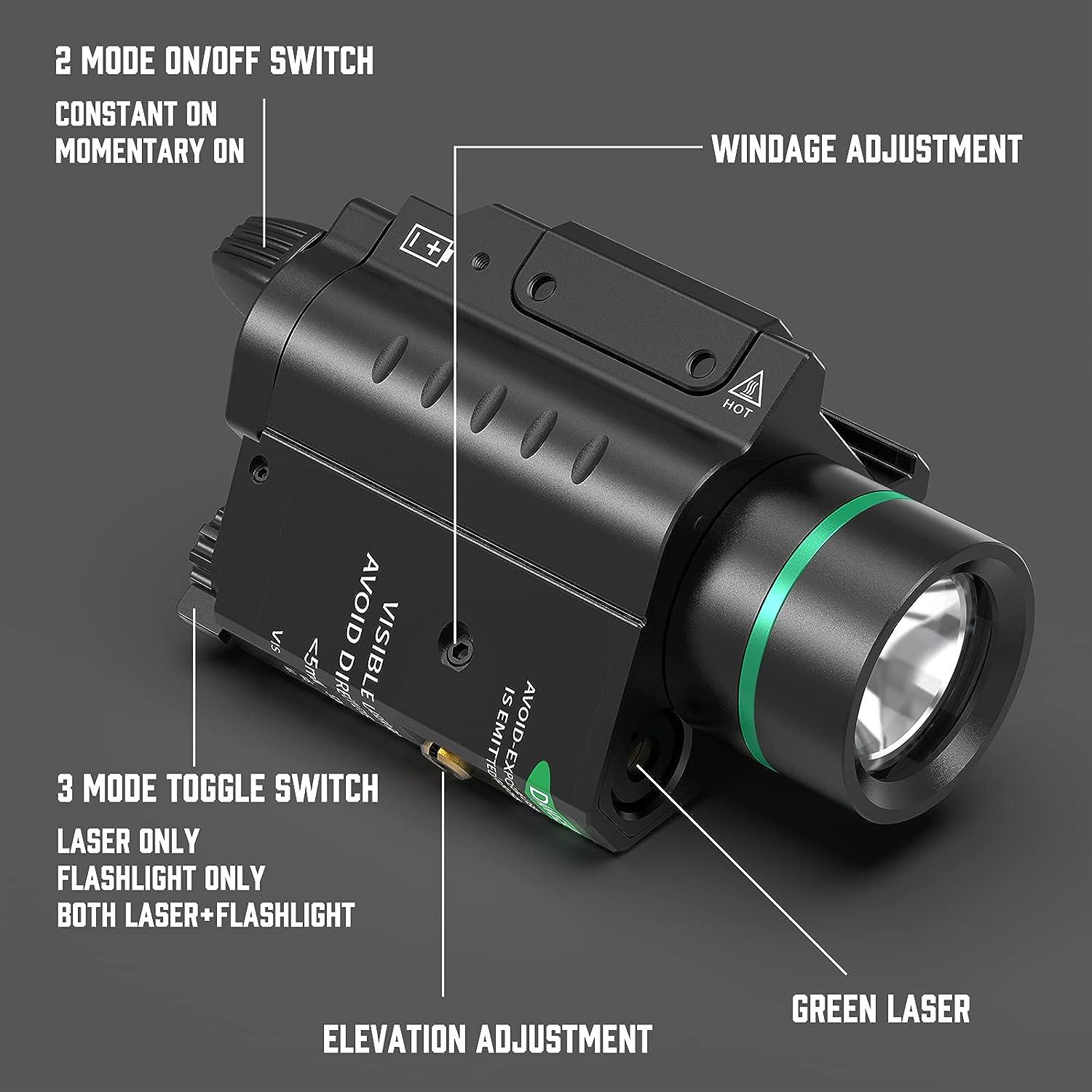 Feyachi Red/Green Laser Flashlight Combo - 200 Lumen Weapon Light with Picatinny Rail Mount ...