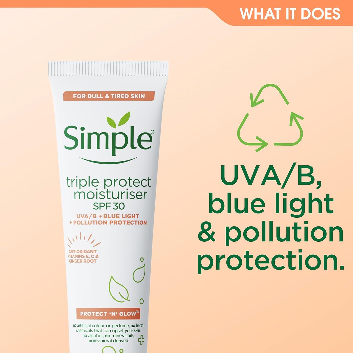 Simple Protect 'N' Glow Triple Protect Moisturiser SPF 30 40ml 40 ml ...