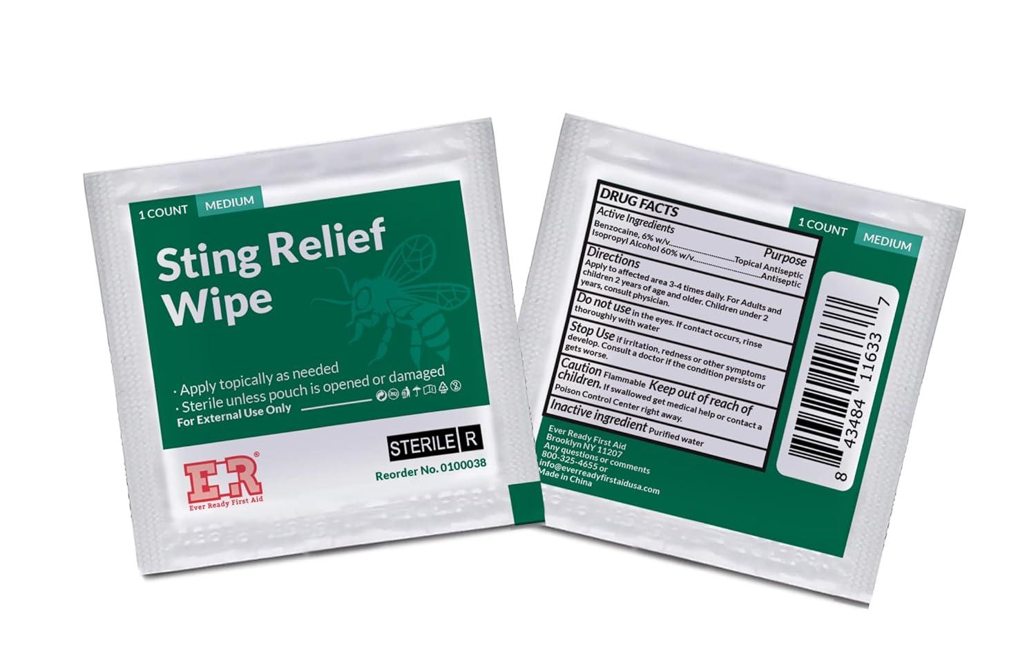 Sting Relief Wipes 100 Count by Ever Ready First Aid - Fast Relief for ...