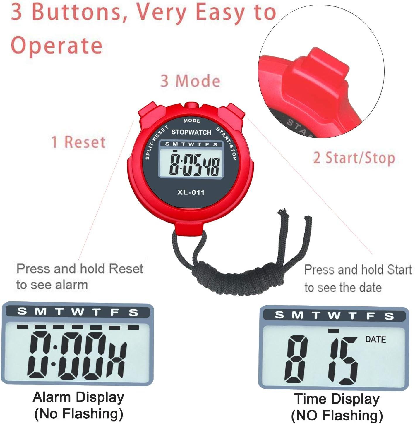 BESTWYA Digital Stopwatch Large Screen Handheld Count Up Timer - Time Calendar Clock Function ...