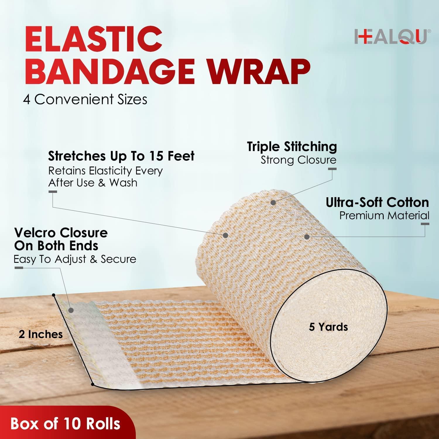 HEALQU Elastic Bandage - Self-Closure Compression Wrap for Legs, Knees ...