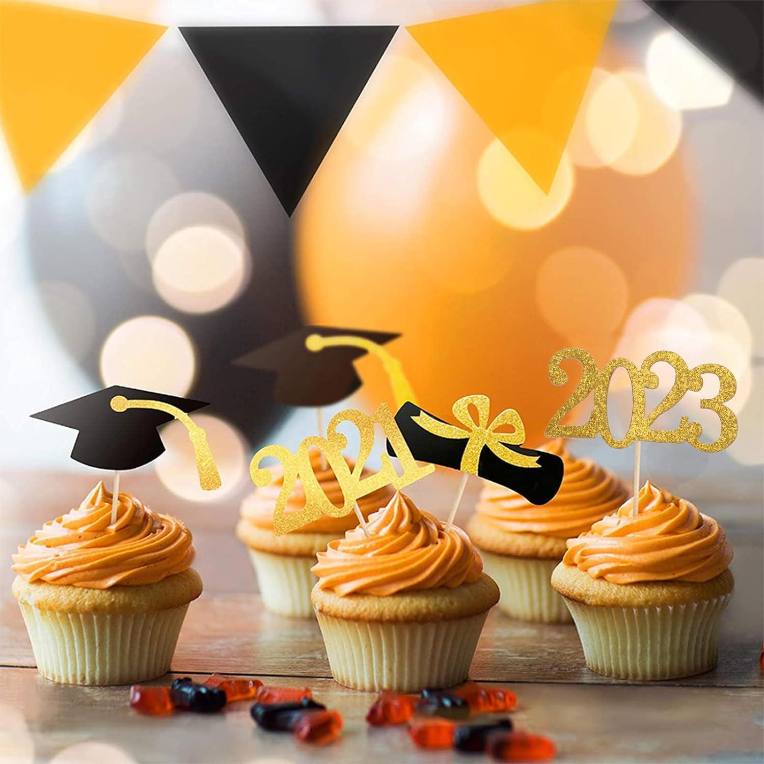 48 Pcs/Set Mini Graduation Cupcake Toppers Birthday Cake Decoration ...