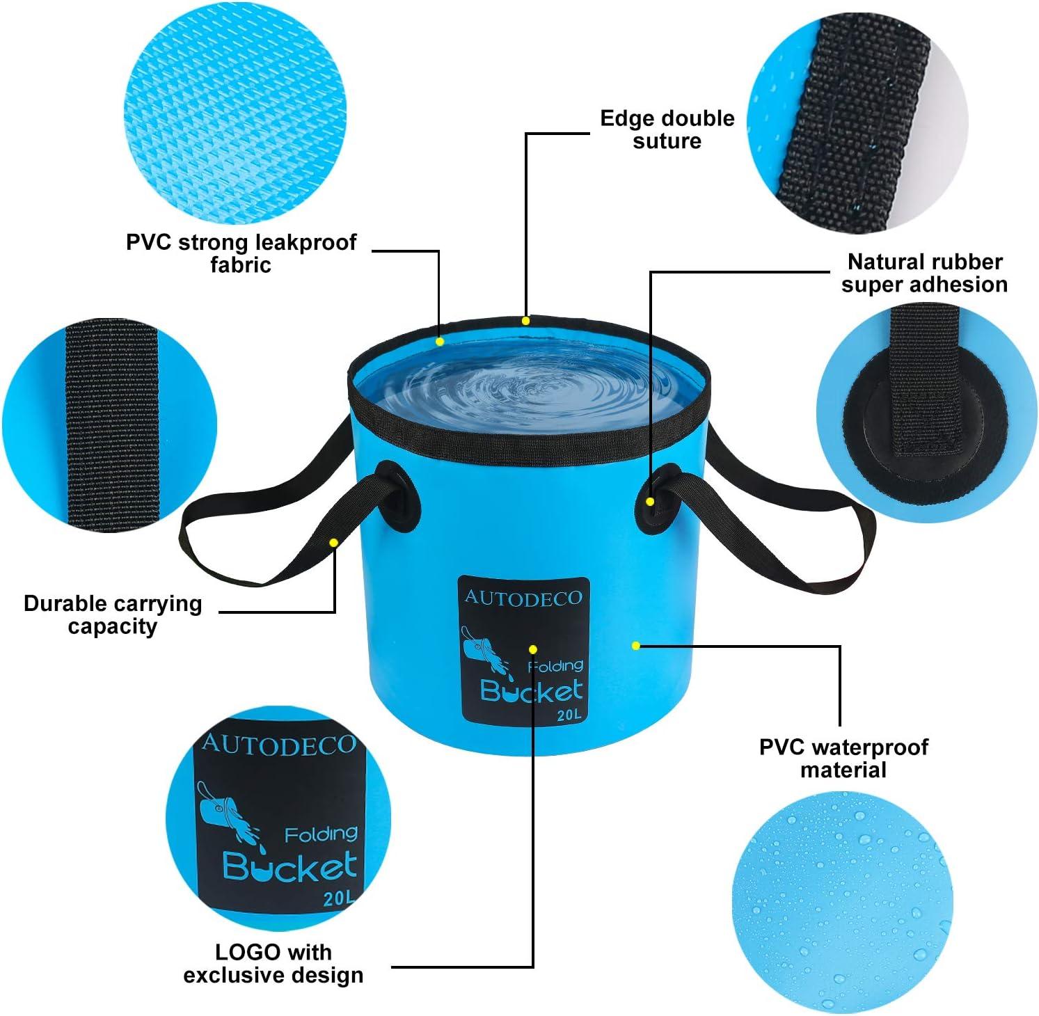 AUTODECO Collapsible Bucket 5 Gallon - Portable Wash Basin for Outdoor Activities - Blue, 20L ...